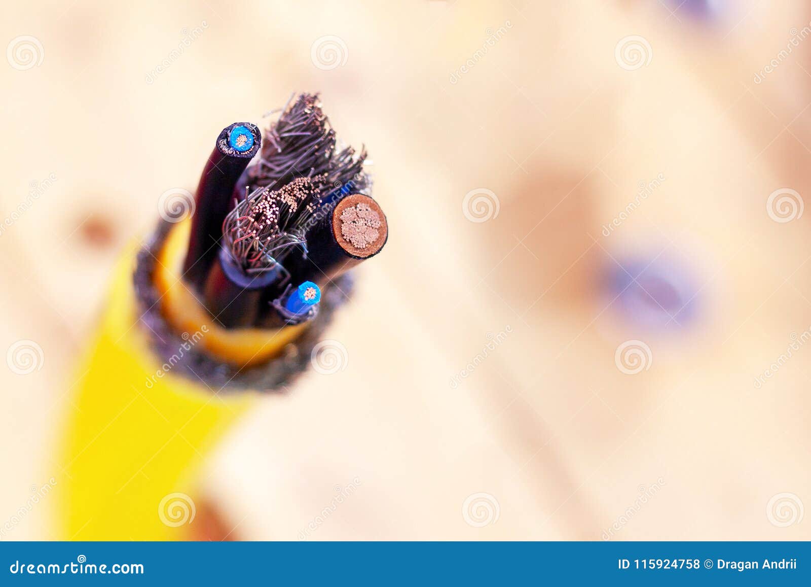 Power Electrical Cable Cut Close-up with Blurred Stock Photo - Image of ...