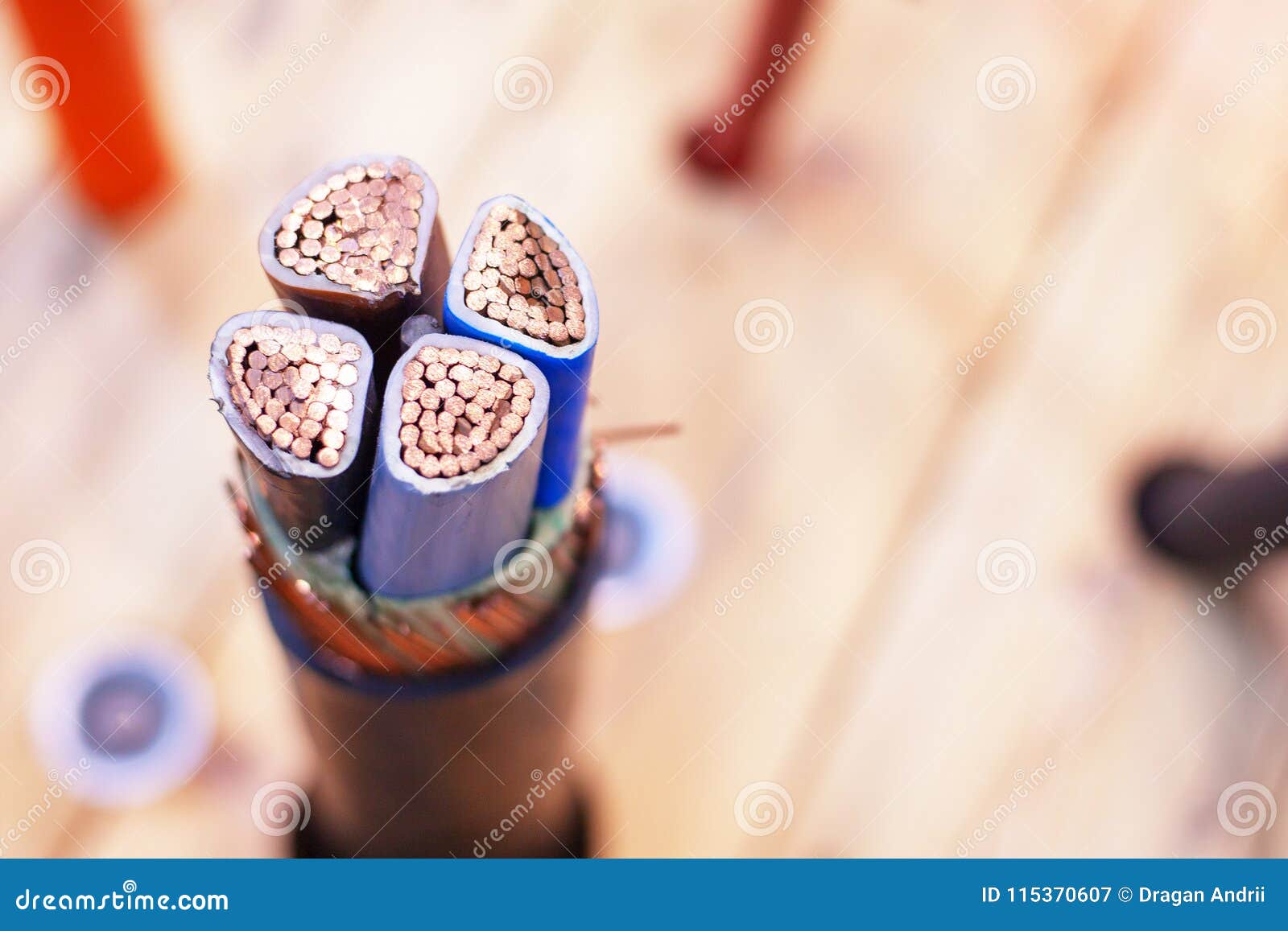 Power Electrical Cable Cut Close-up with Blurred Stock Image - Image of ...