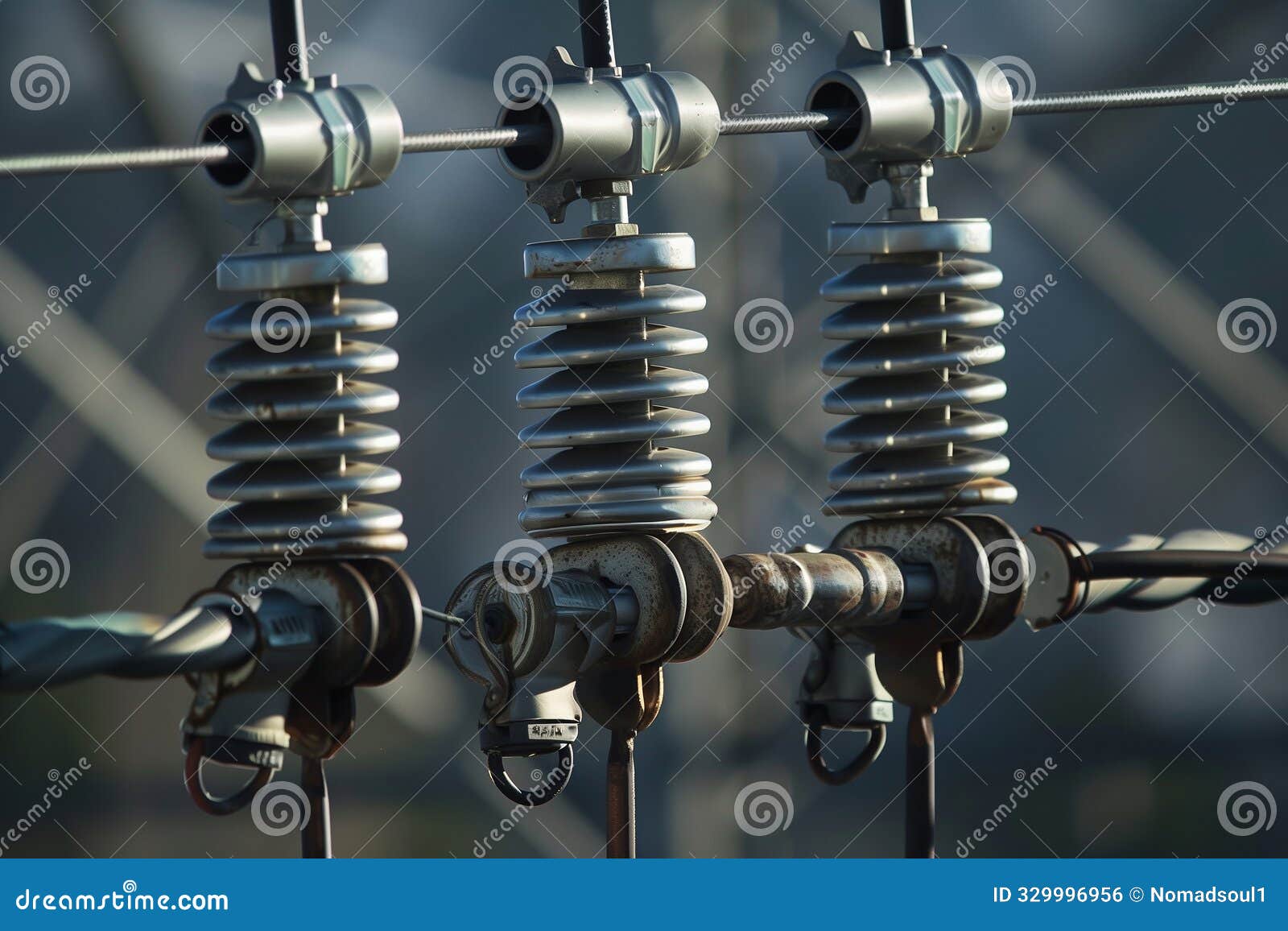 Electrical Insulators Set, Cable Laying Work. Transmission Lines Stock ...