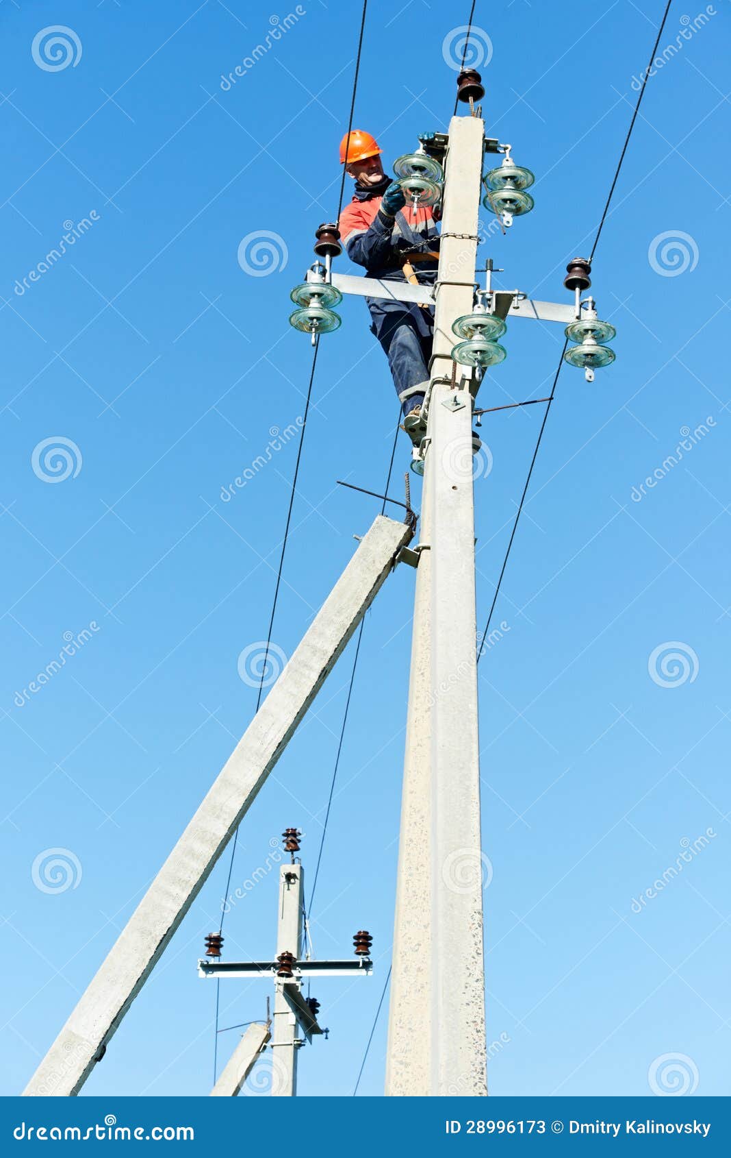 Power Electrician Lineman At Work On Pole Royalty-Free Stock Photo ...
