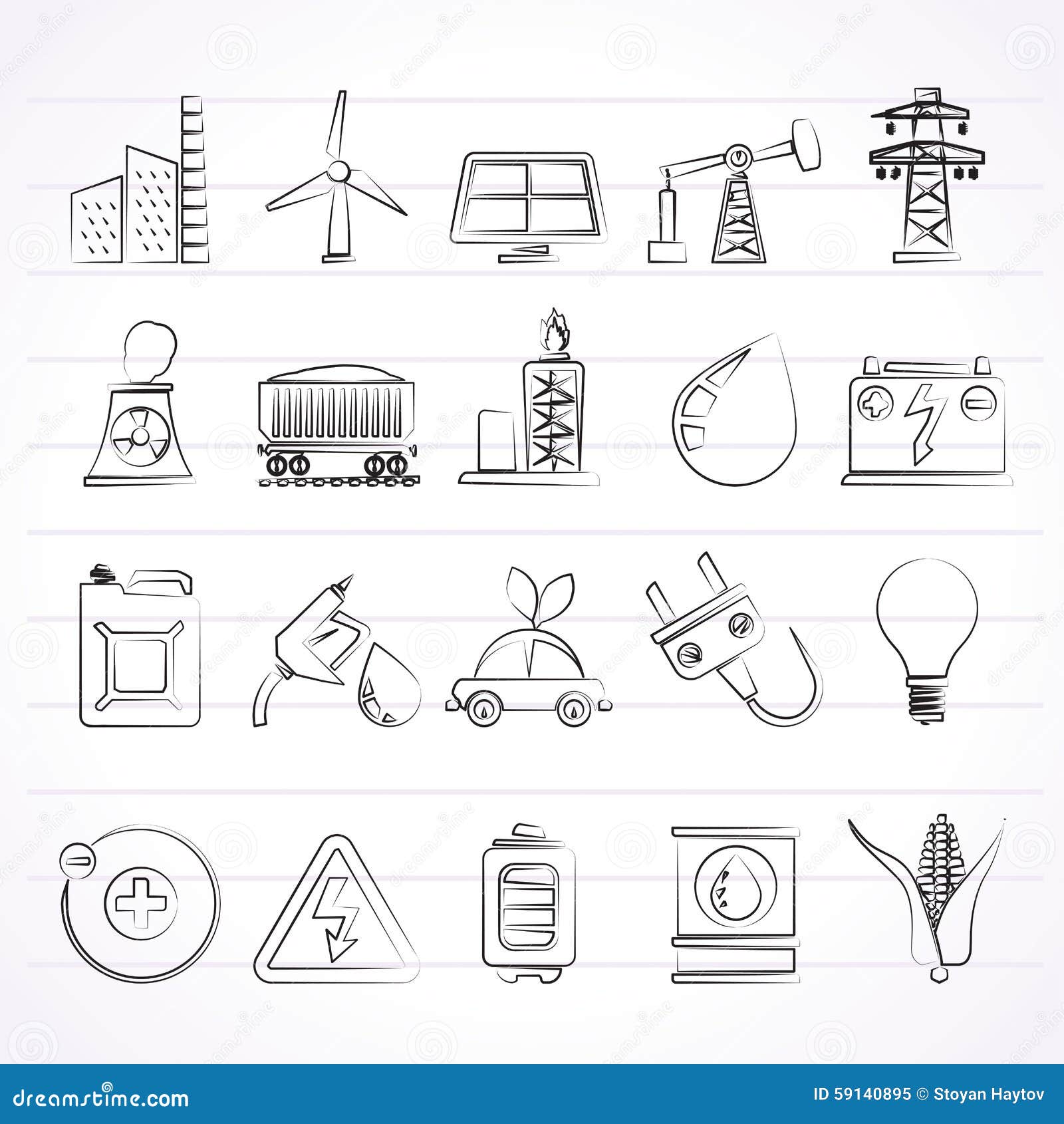 Power, Energy and Electricity Source Icons Stock Vector - Illustration ...