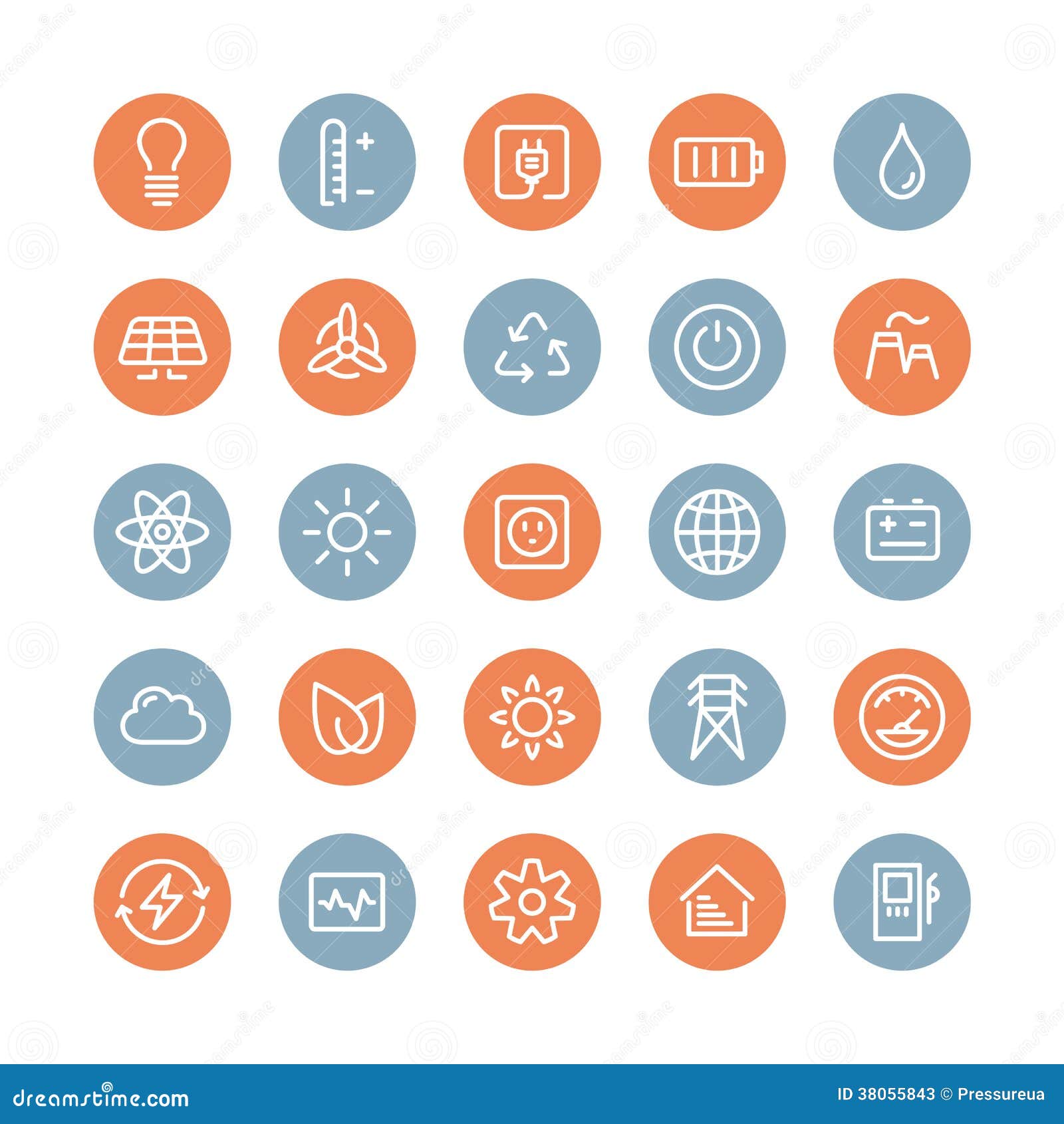 Power And Energy Flat Icons Set Stock Photos - Image: 38055843