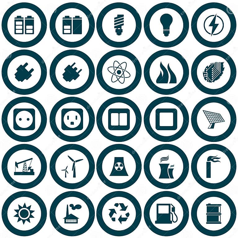 Power and energy icon set stock vector. Illustration of adapter - 26689914