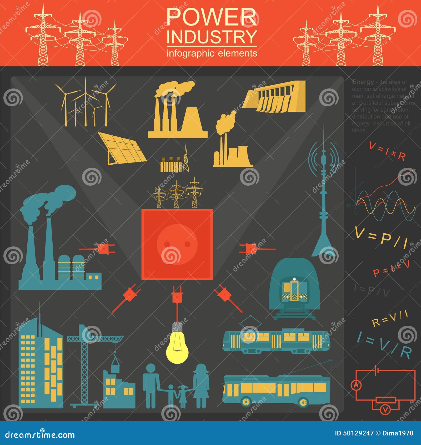 Power Energy Industry Infographic, Electric Systems, Set Element Stock ...