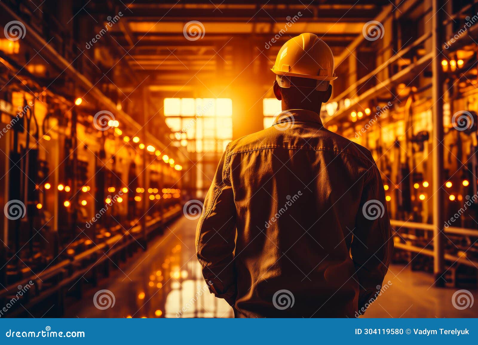 A Man Power Engineer In Helmet Inspects Power Line Logo Design. Person ...