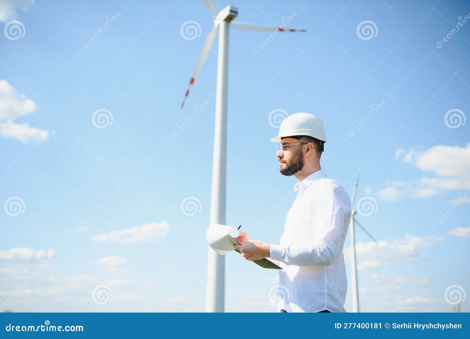 Power Engineer are Working with Wind Turbines. Stock Image - Image of ...