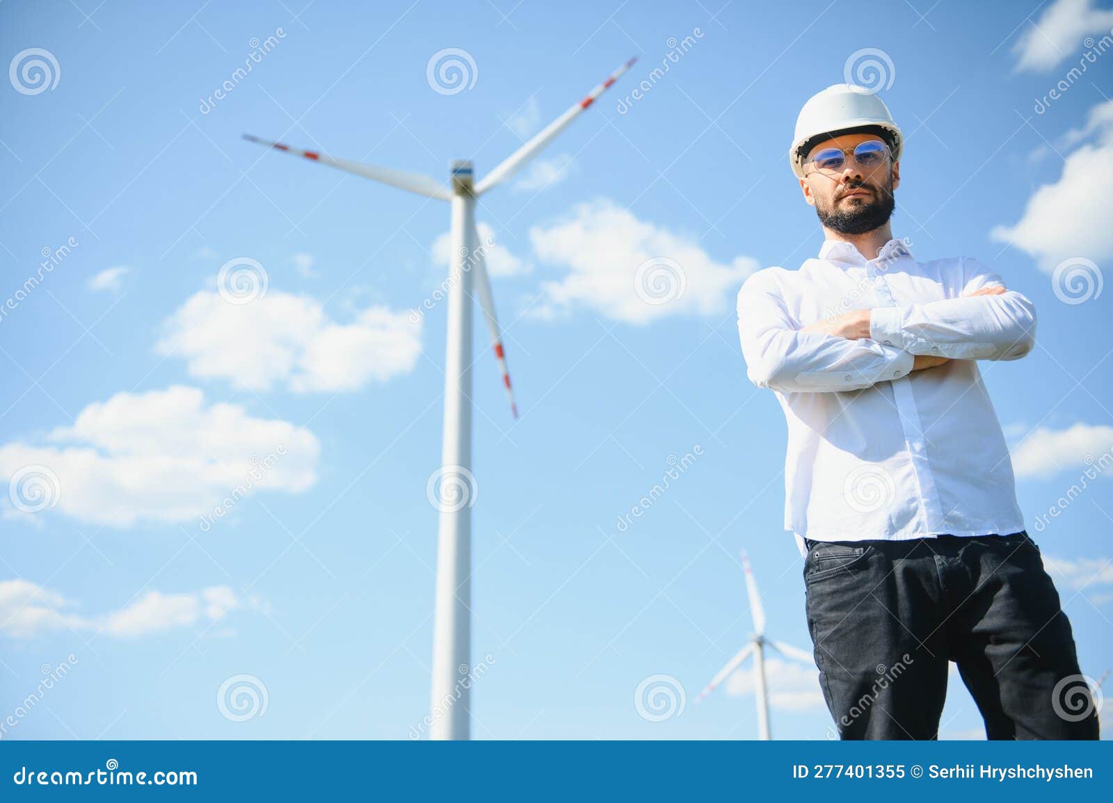 Power Engineer are Working with Wind Turbines. Stock Image - Image of ...