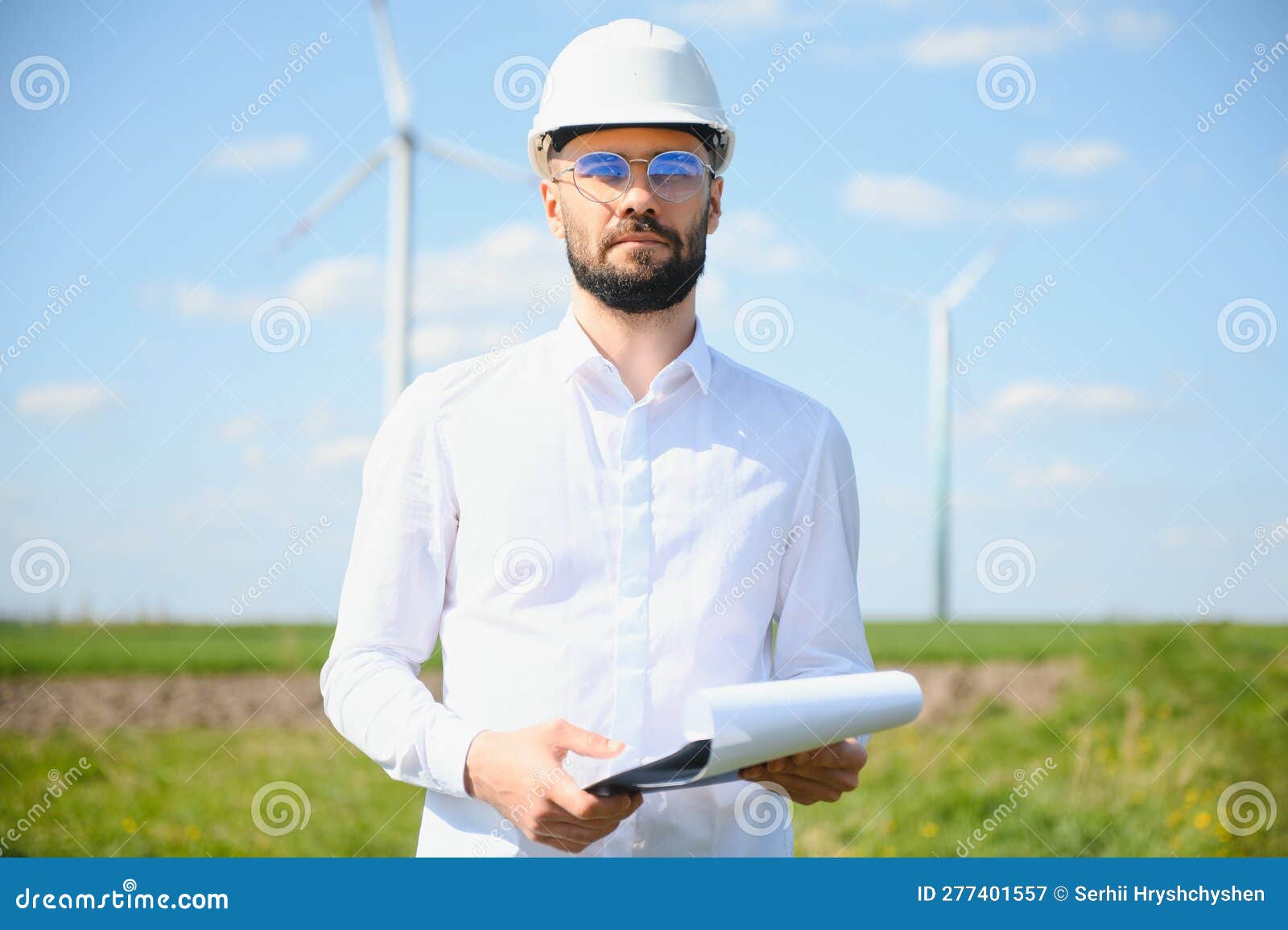 Power Engineer are Working with Wind Turbines. Stock Image - Image of ...