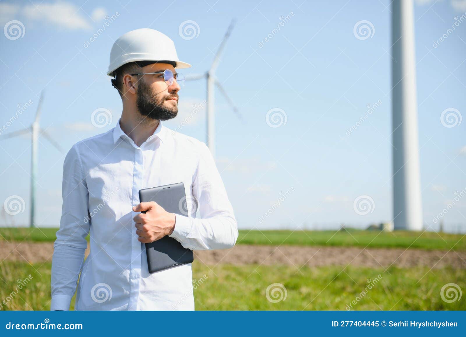 Power Engineer are Working with Wind Turbines. Stock Image - Image of ...