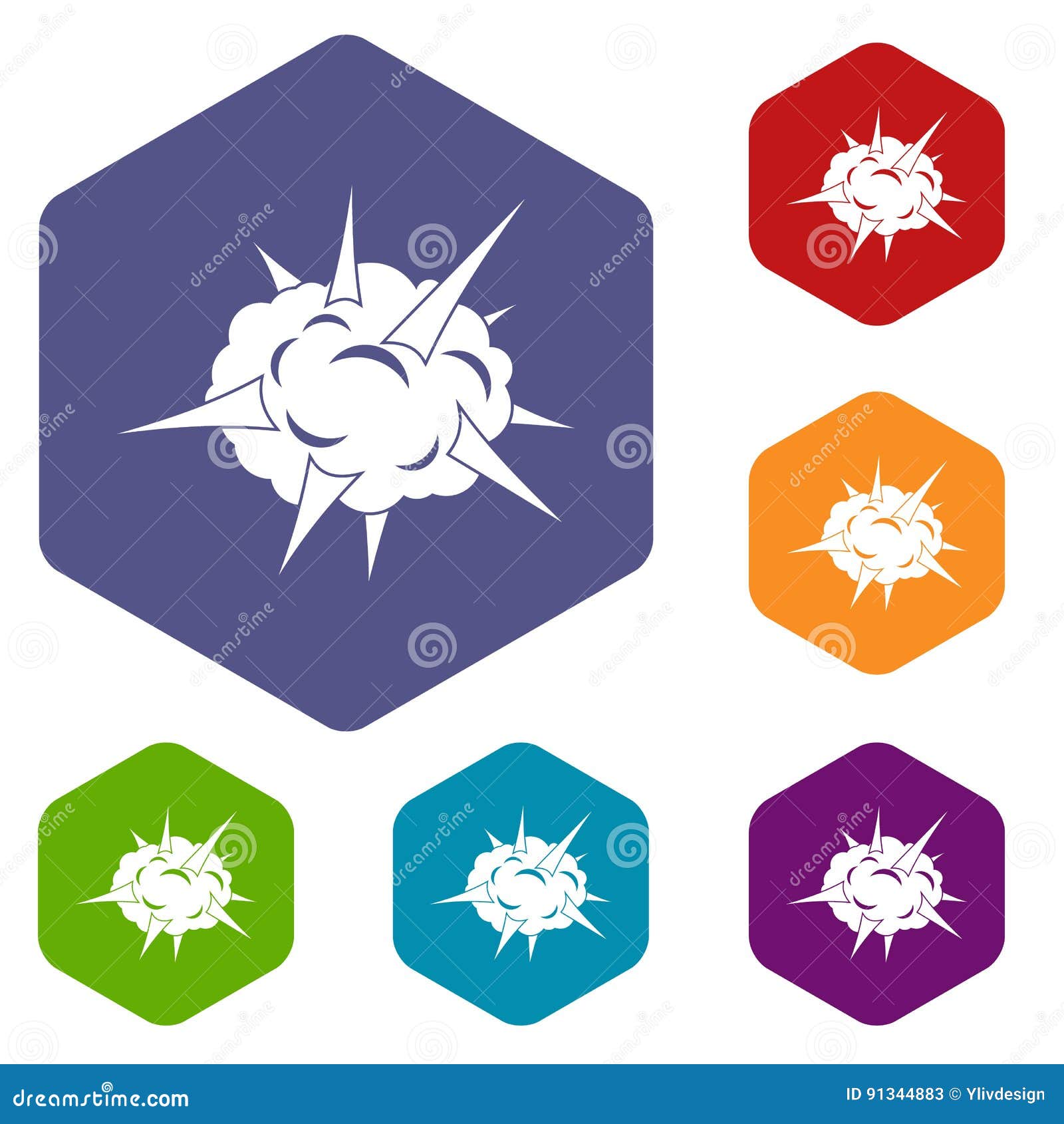 Power Explosion Icons Set Hexagon Stock Vector - Illustration of bomb ...