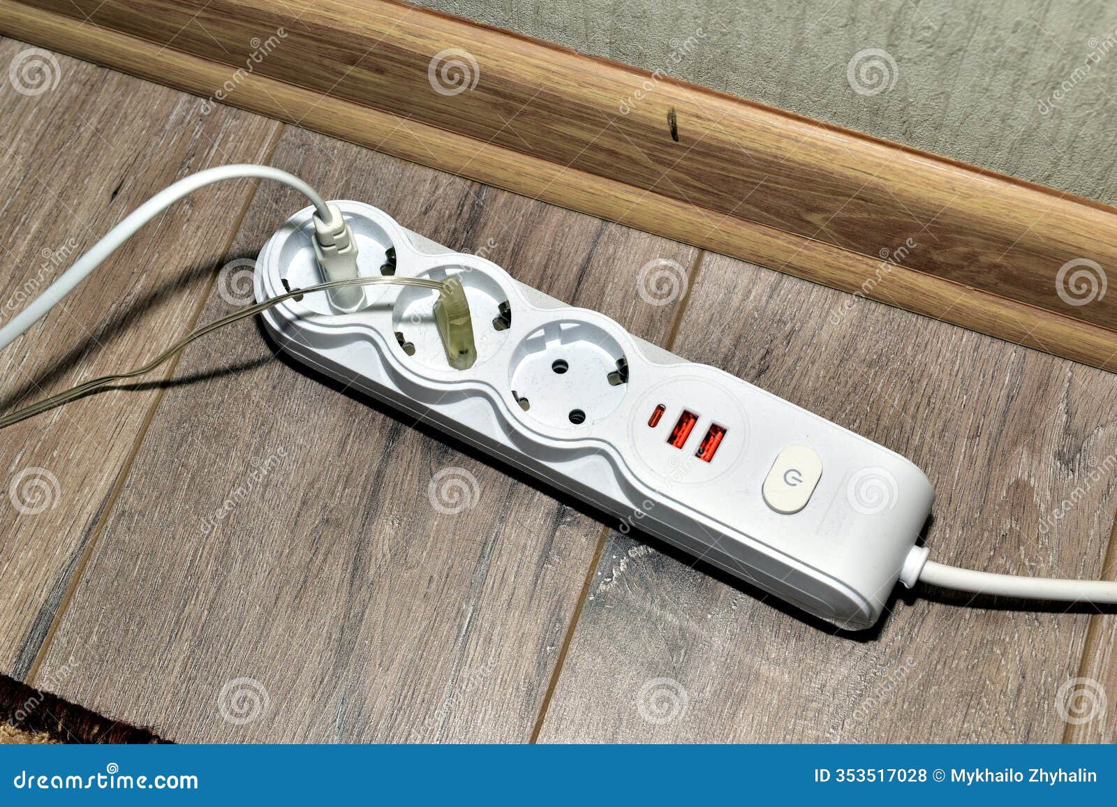 Power Extension Cord with Three Sockets. Stock Photo - Image of white ...