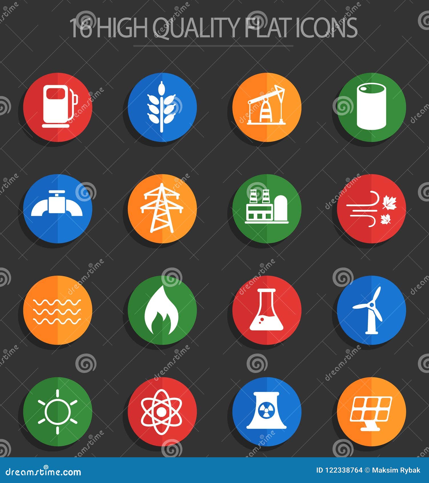 Power Generation 16 Flat Icons Stock Illustration - Illustration of ...