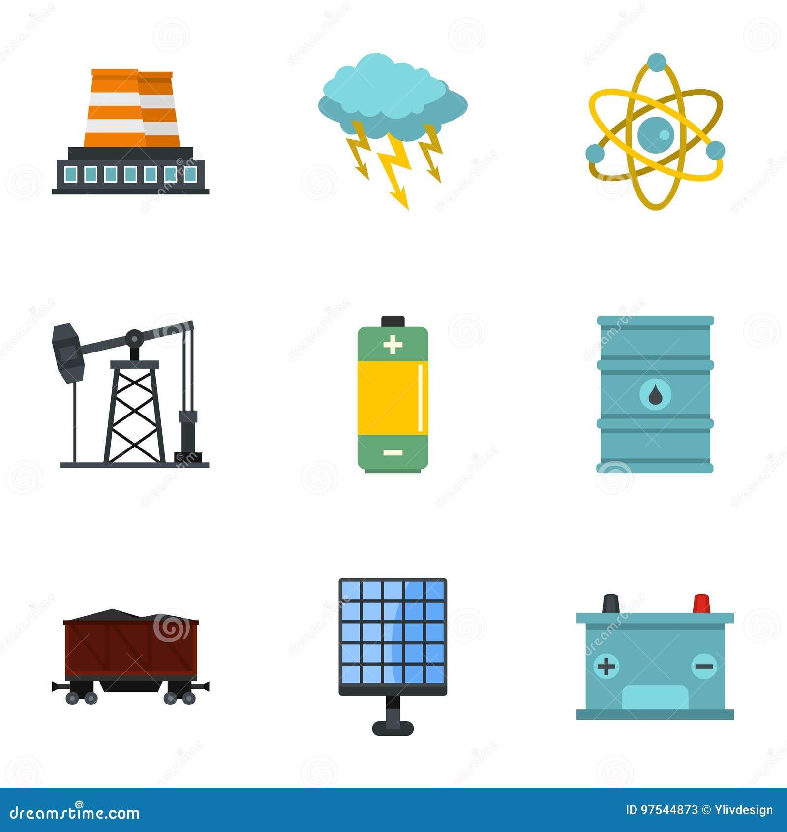 Power Generation Icon Set, Flat Style Stock Vector - Illustration of ...