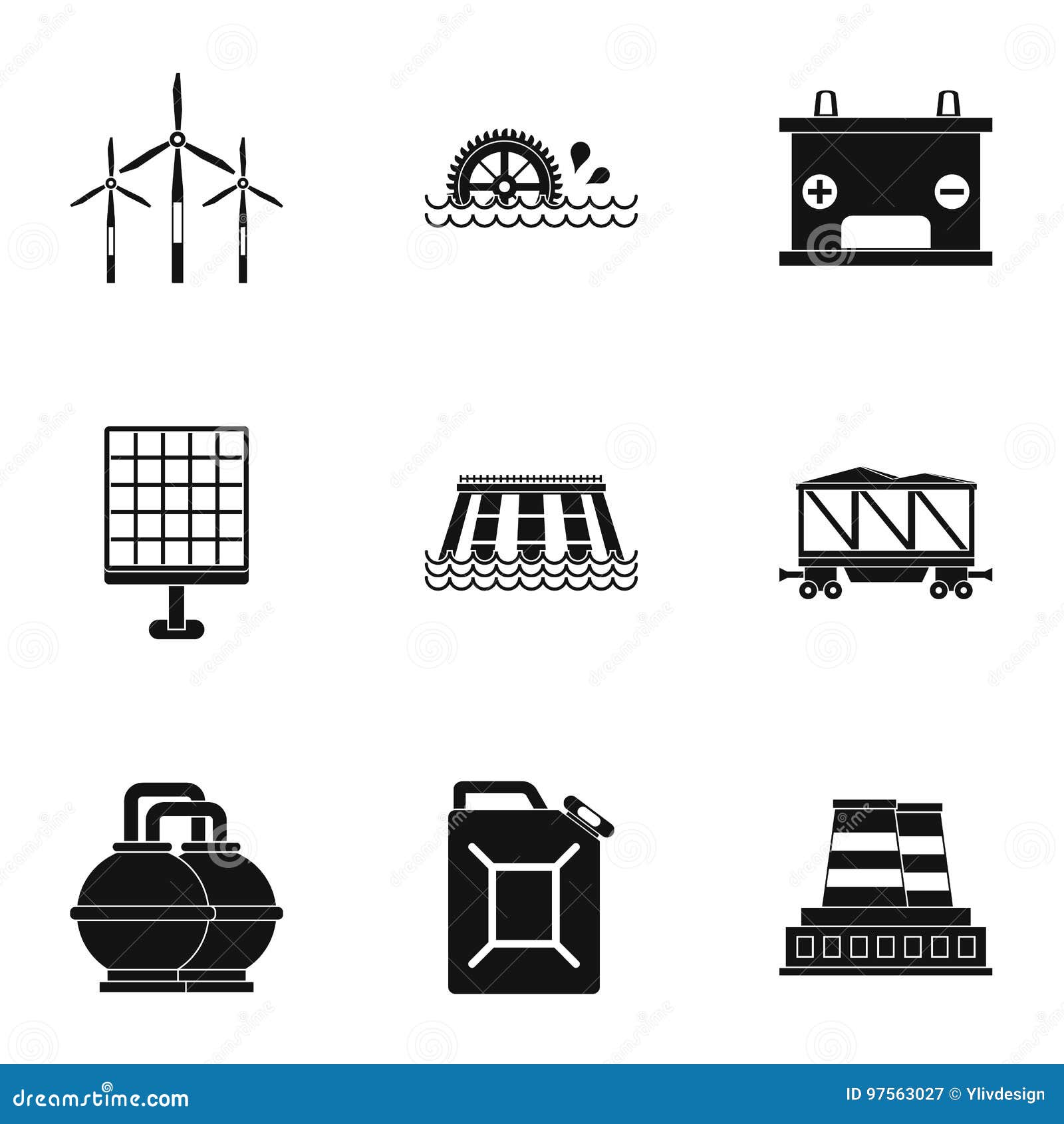Power Generation Icon Set, Simple Style Stock Vector - Illustration of ...