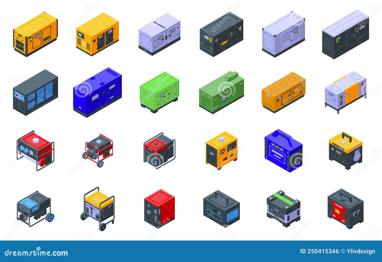 Power Generator Icons Set Isometric Vector. Electric Emergency Stock ...