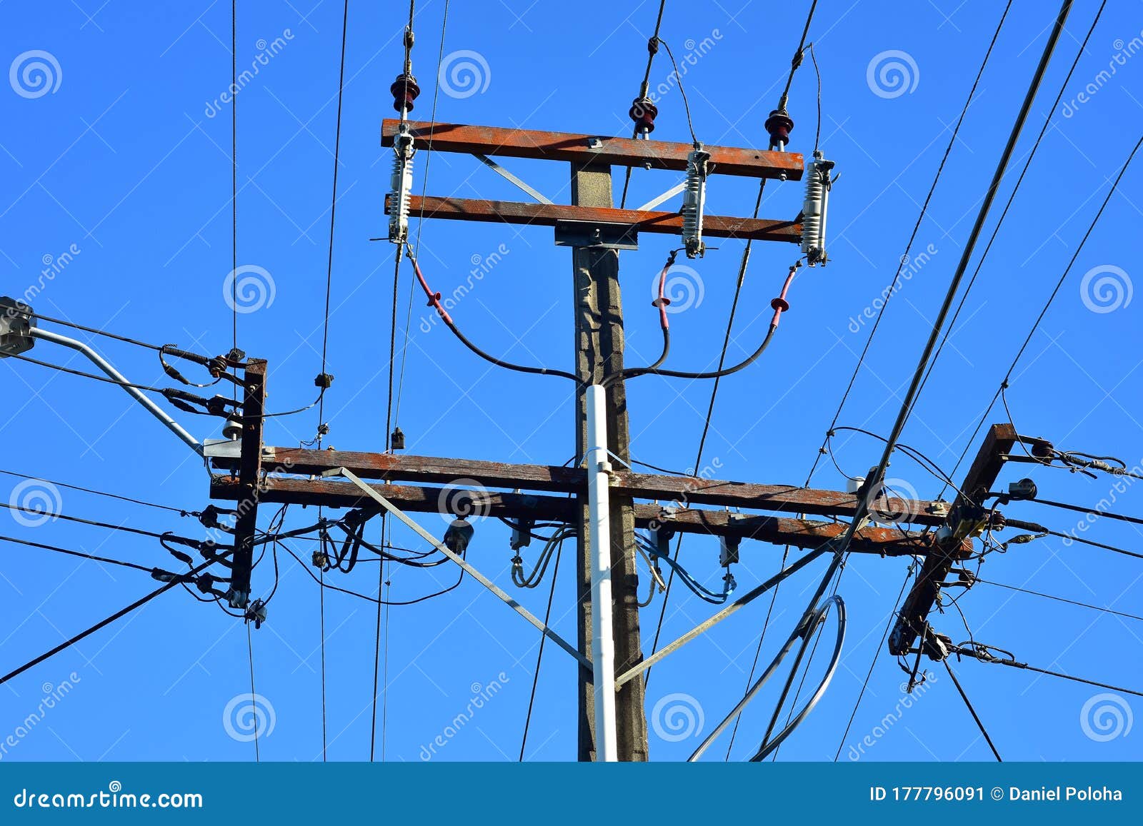 Power Grid Intersection on Concrete Pole Stock Image - Image of ...