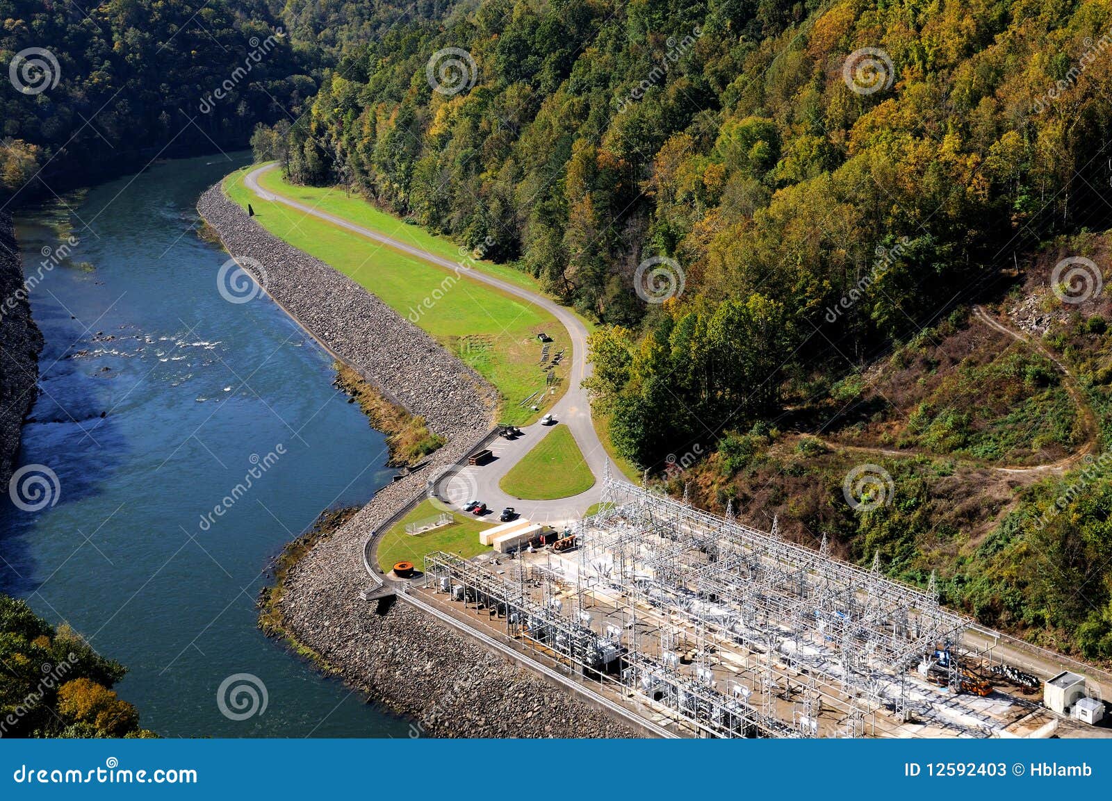 Power Grid on River Bank stock image. Image of production - 12592403