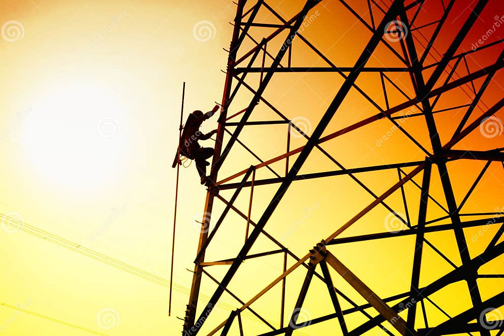 Power grid and worker stock image. Image of climb, grid - 15456437