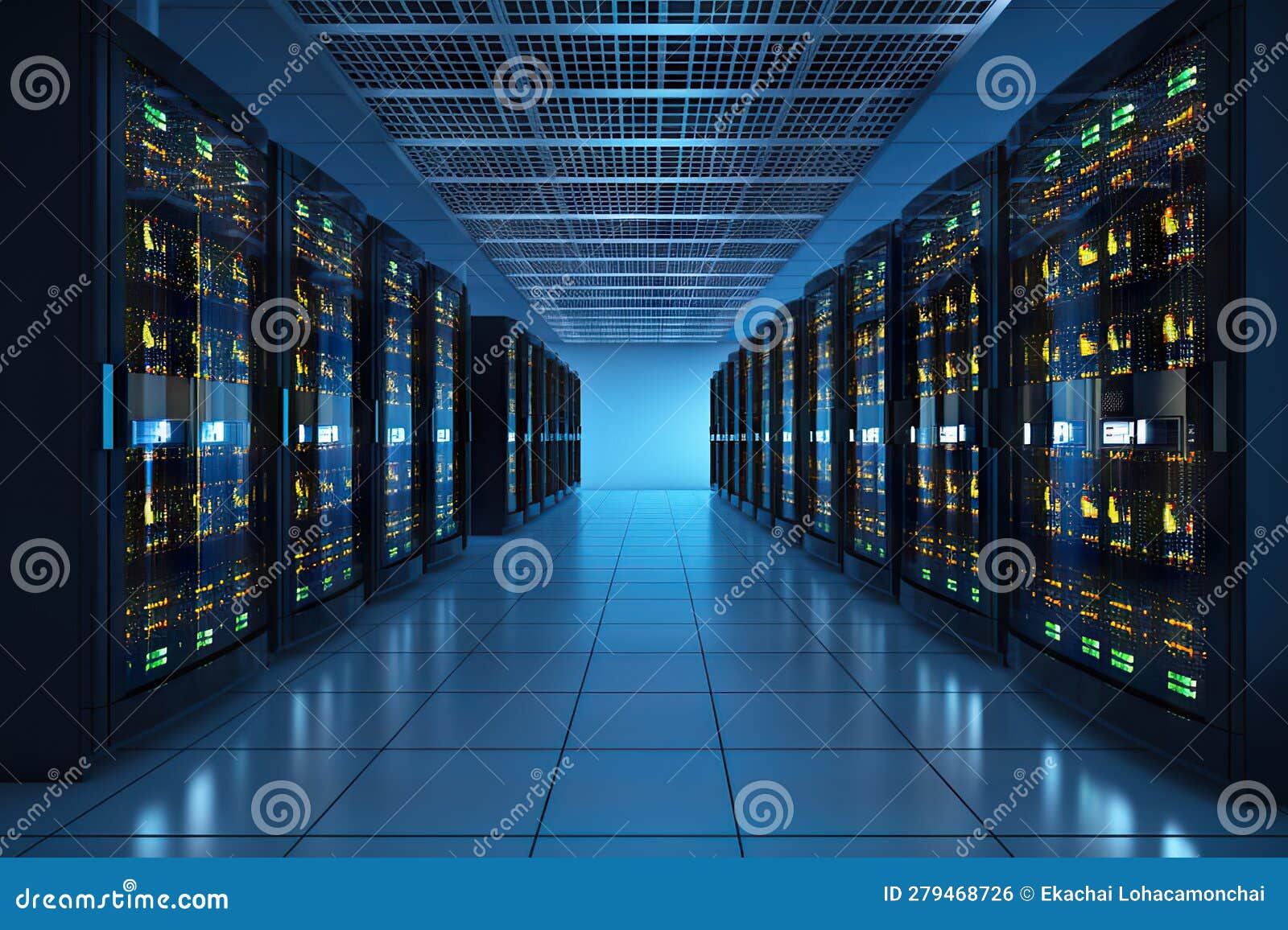 Power Hub Server Room Interior in a High-Tech Datacenter. Created with ...