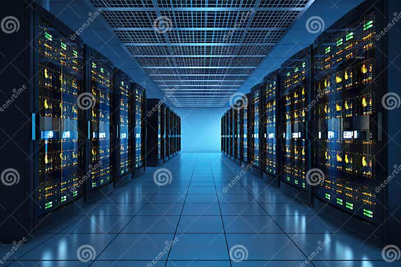 Power Hub Server Room Interior in a High-Tech Datacenter. Created with ...