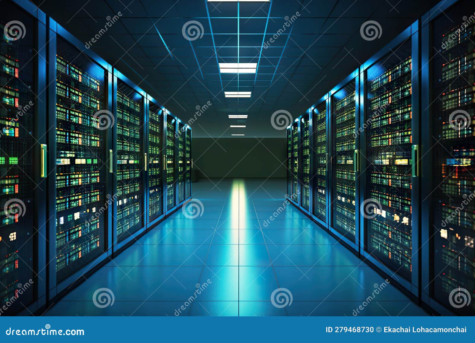 Power Hub Server Room Interior in a High-Tech Datacenter. Created with ...