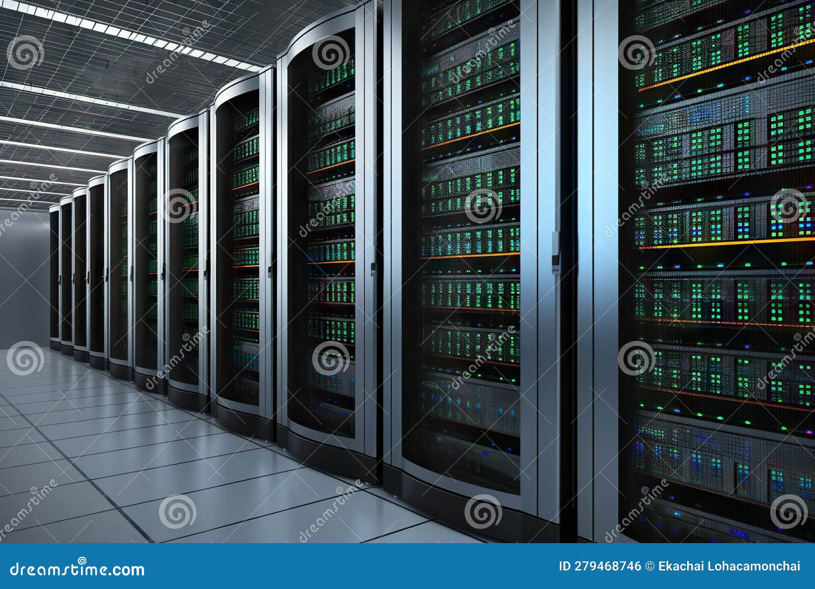 Power Hub Server Room Interior in a High-Tech Datacenter. Created with ...