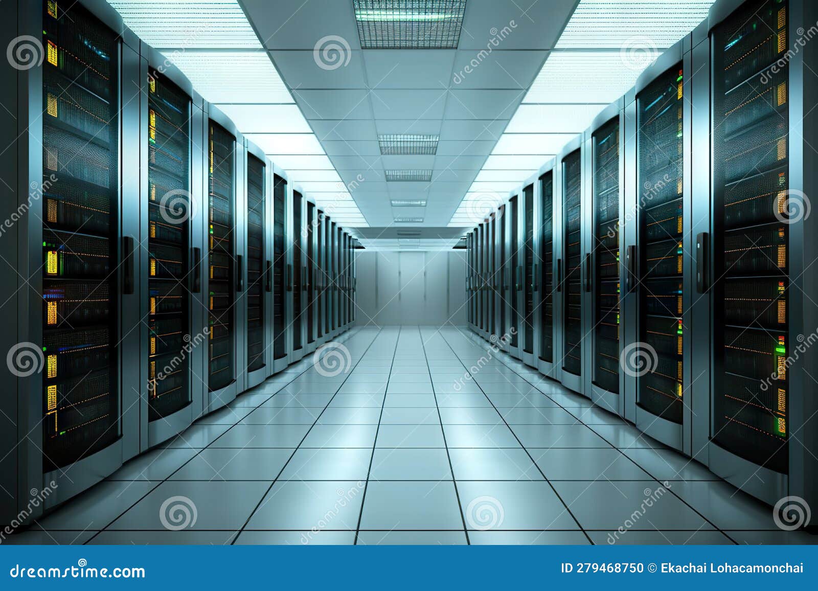 Power Hub Server Room Interior in a High-Tech Datacenter. Created with ...