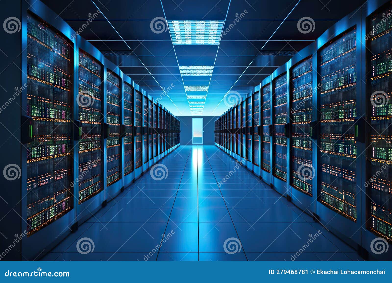 Power Hub Server Room Interior in a High-Tech Datacenter. Created with ...