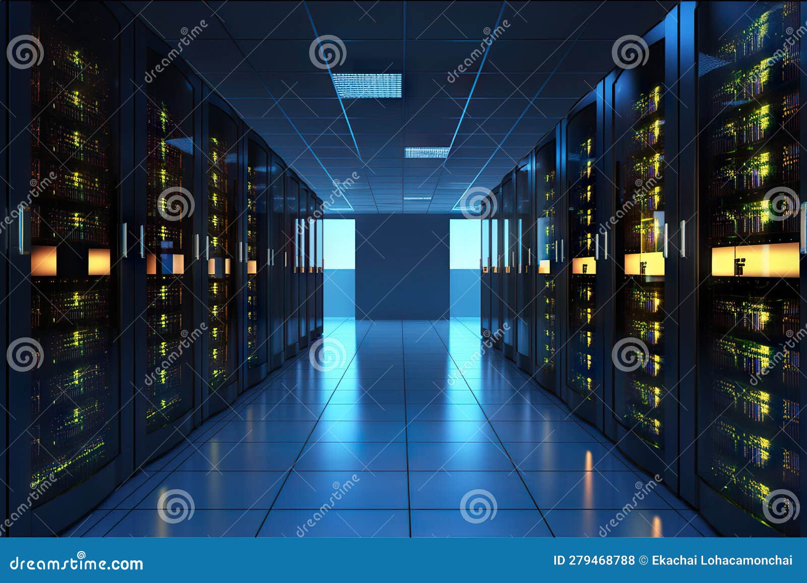 Power Hub Server Room Interior in a High-Tech Datacenter. Created with ...