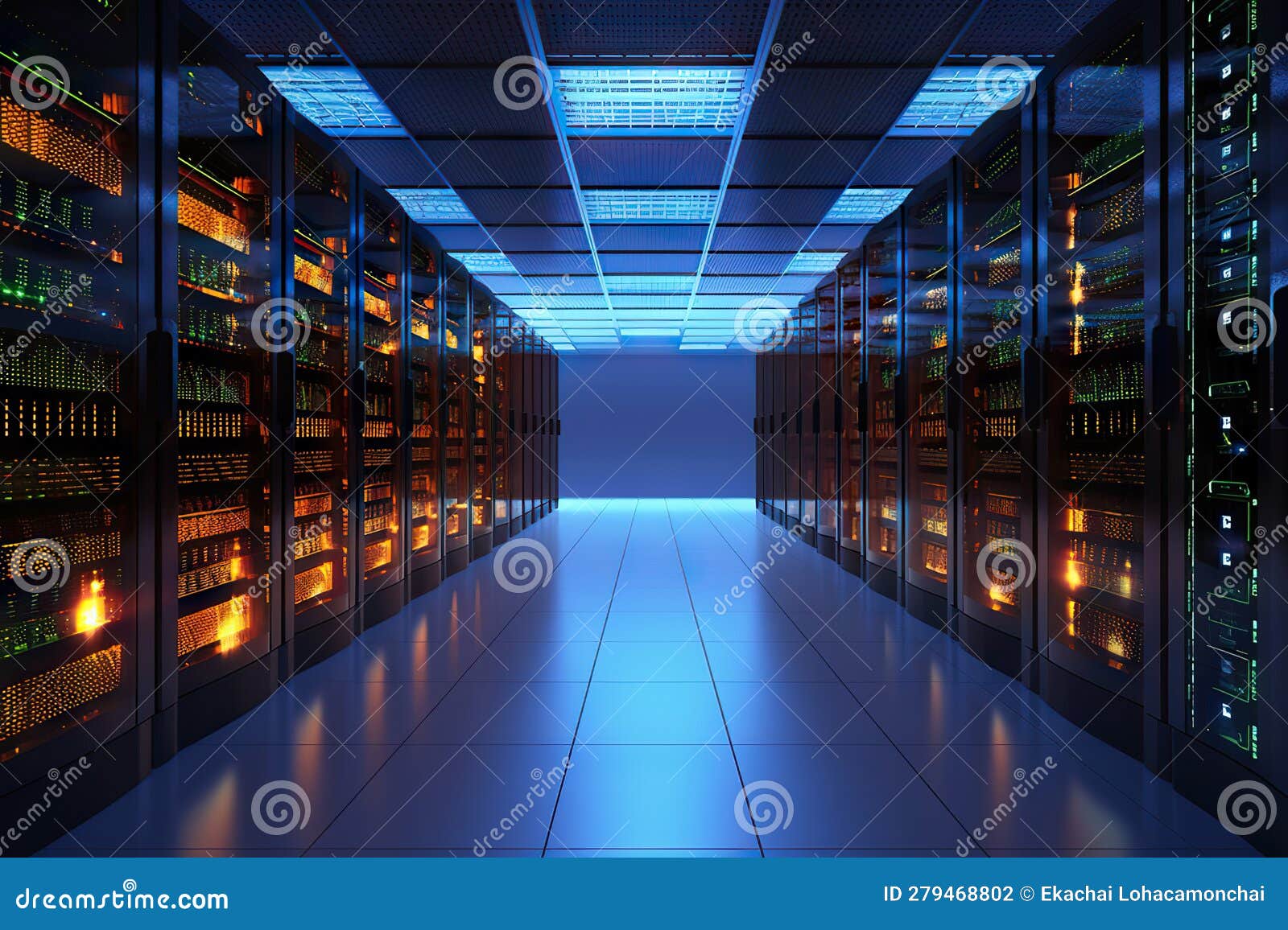 Power Hub Server Room Interior in a High-Tech Datacenter. Created with ...