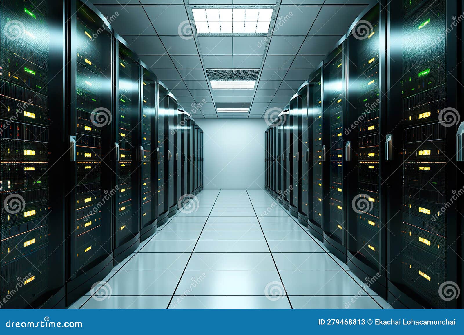 Power Hub Server Room Interior in a High-Tech Datacenter. Created with ...