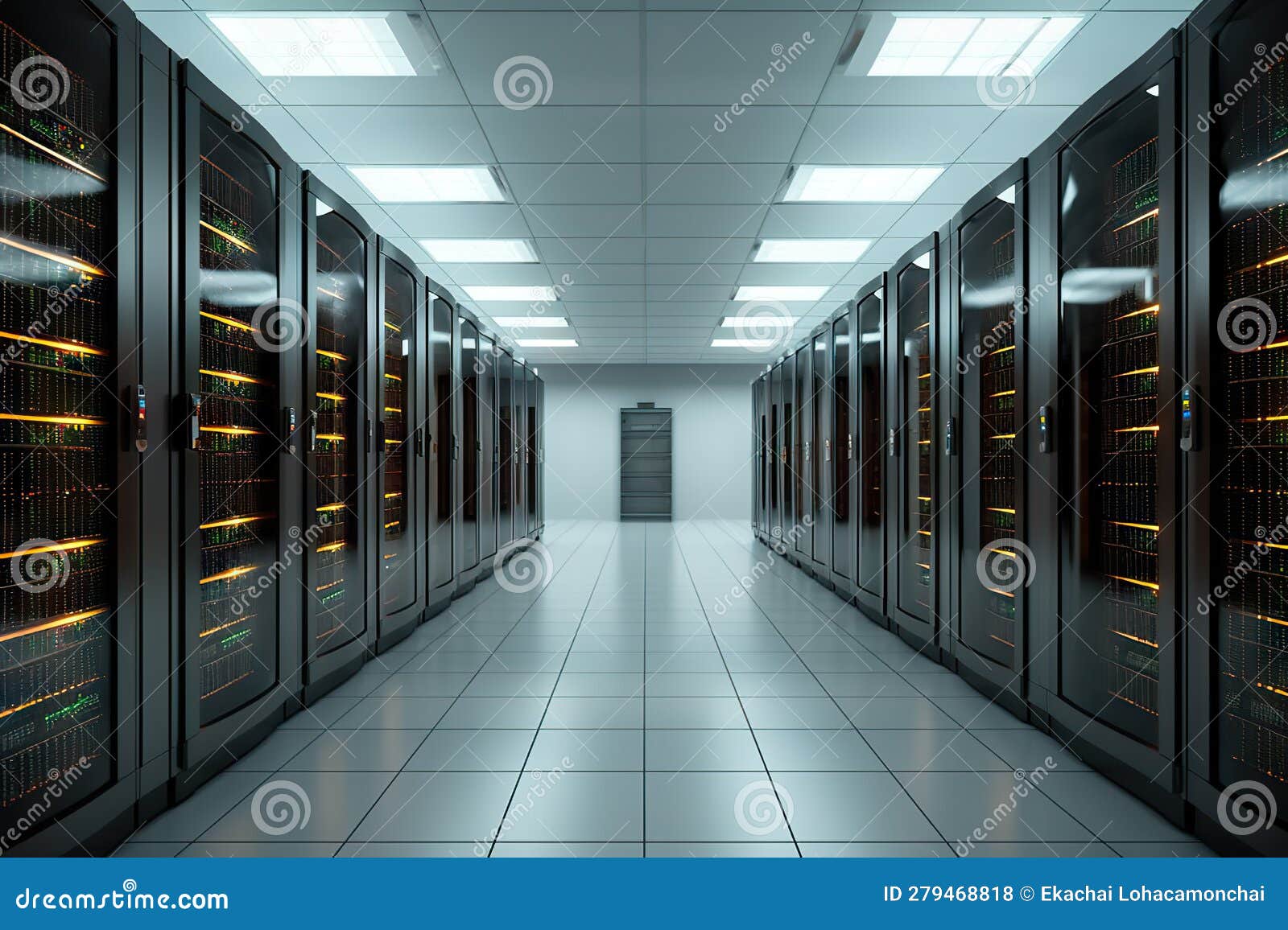 Power Hub Server Room Interior in a High-Tech Datacenter. Created with ...