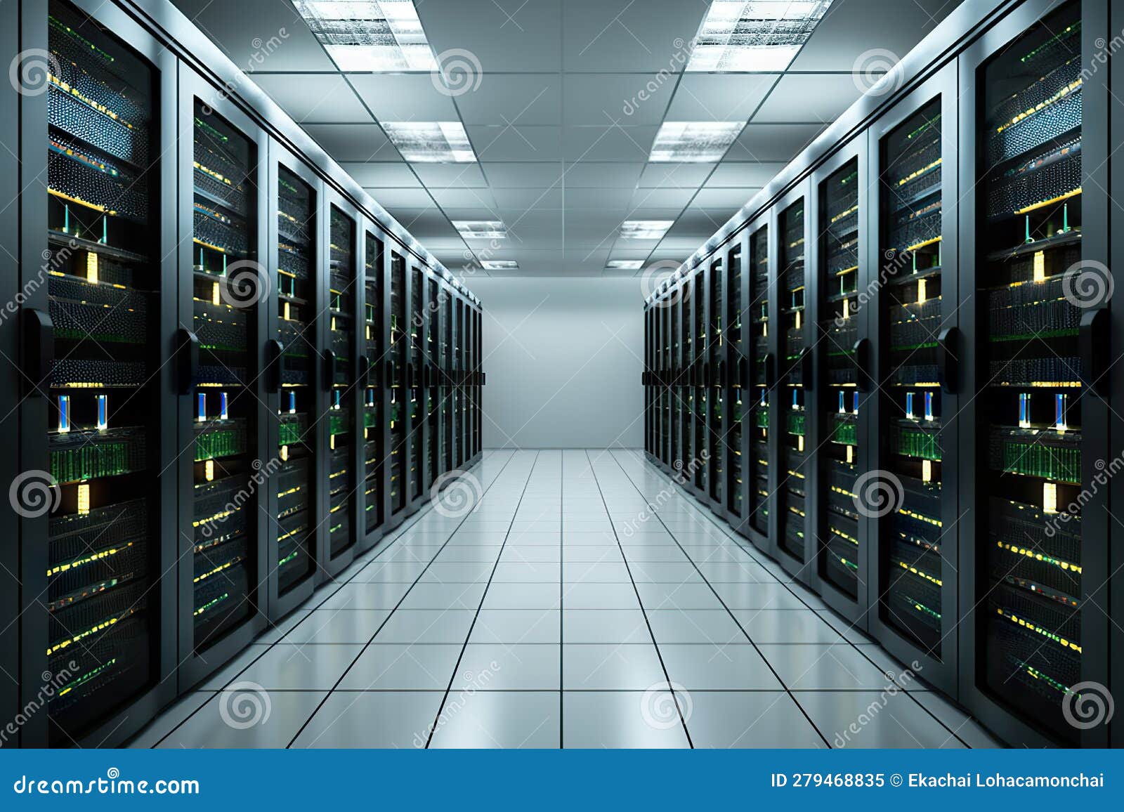 Power Hub Server Room Interior in a High-Tech Datacenter. Created with ...