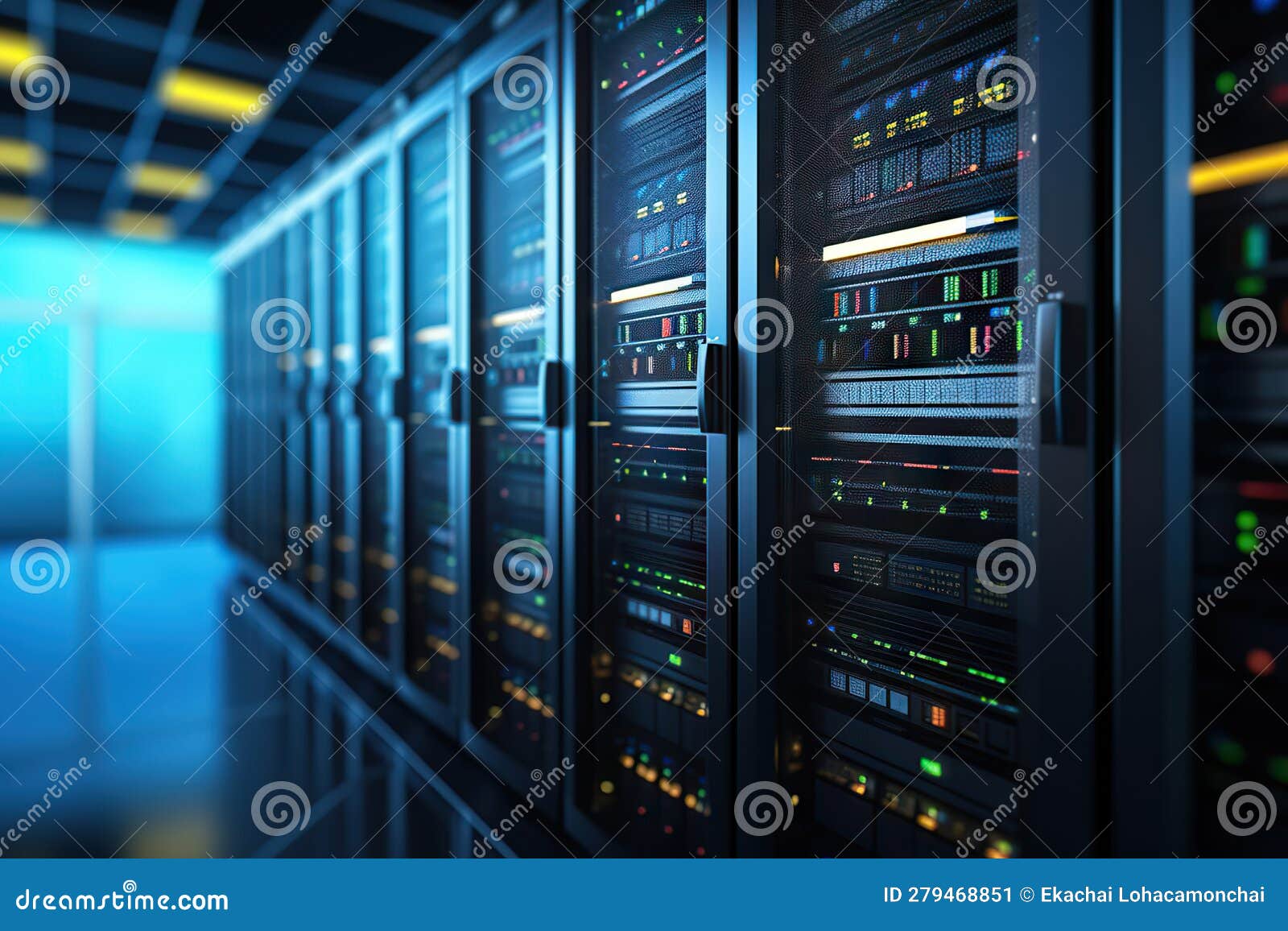 Power Hub Server Room Interior in a High-Tech Datacenter. Created with ...