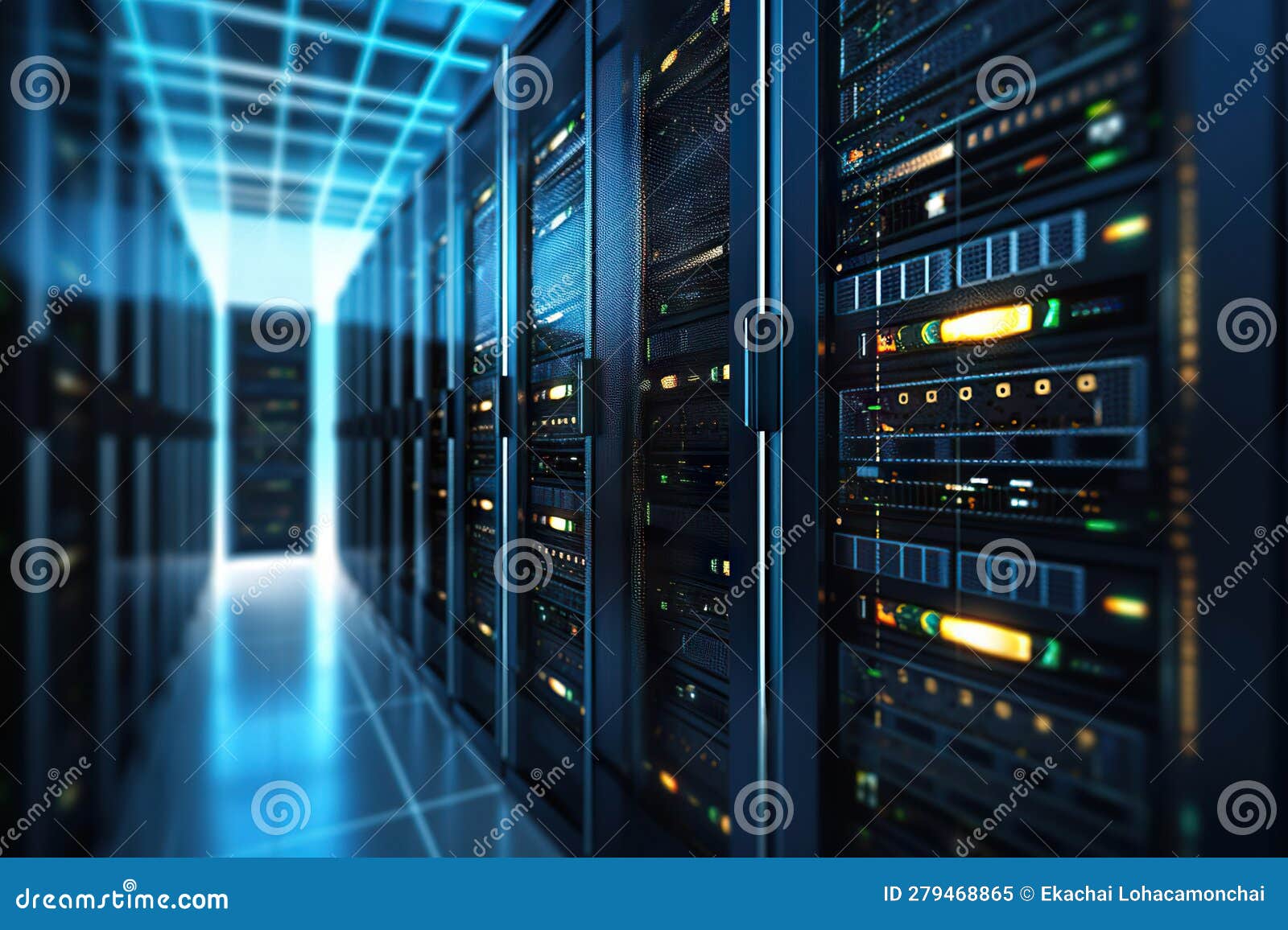 Power Hub Server Room Interior in a High-Tech Datacenter. Created with ...