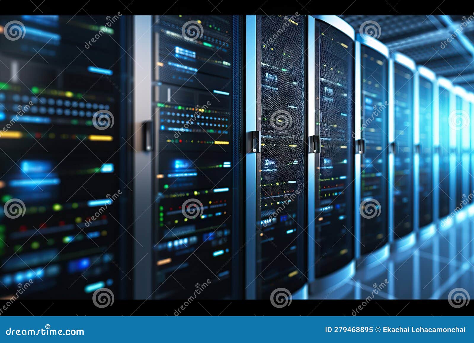 Power Hub Server Room Interior in a High-Tech Datacenter. Created with ...