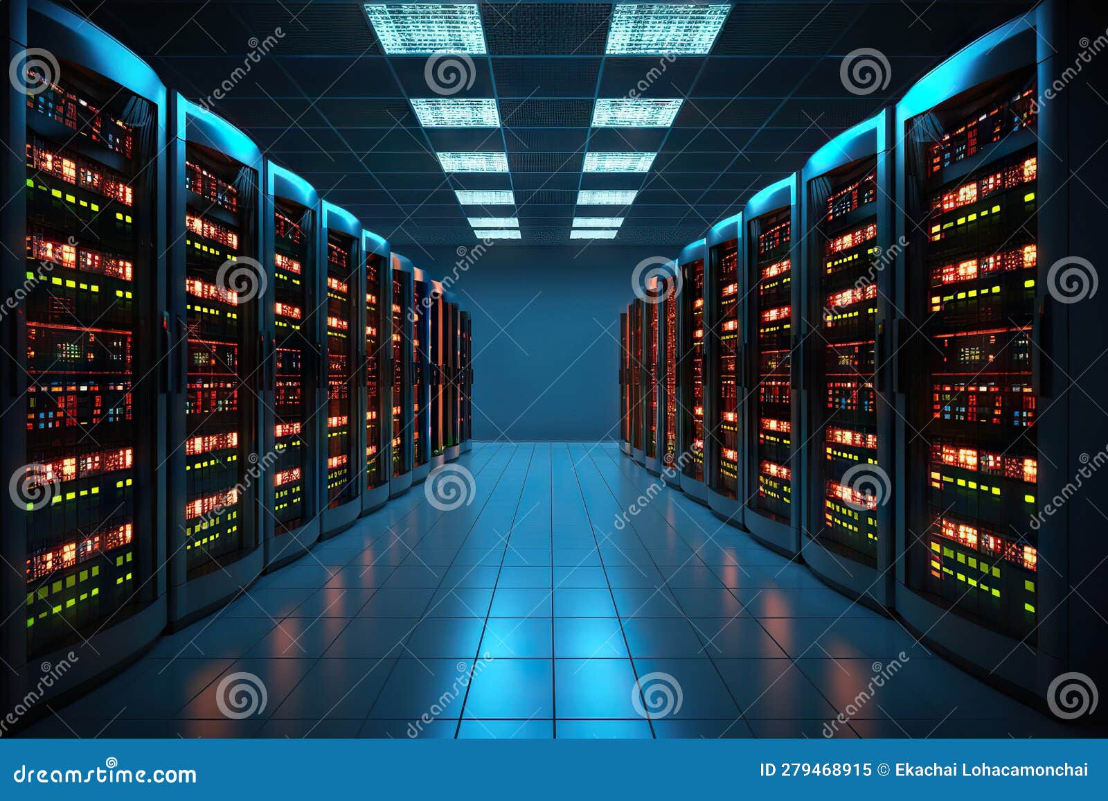 Power Hub Server Room Interior in a High-Tech Datacenter. Created with ...