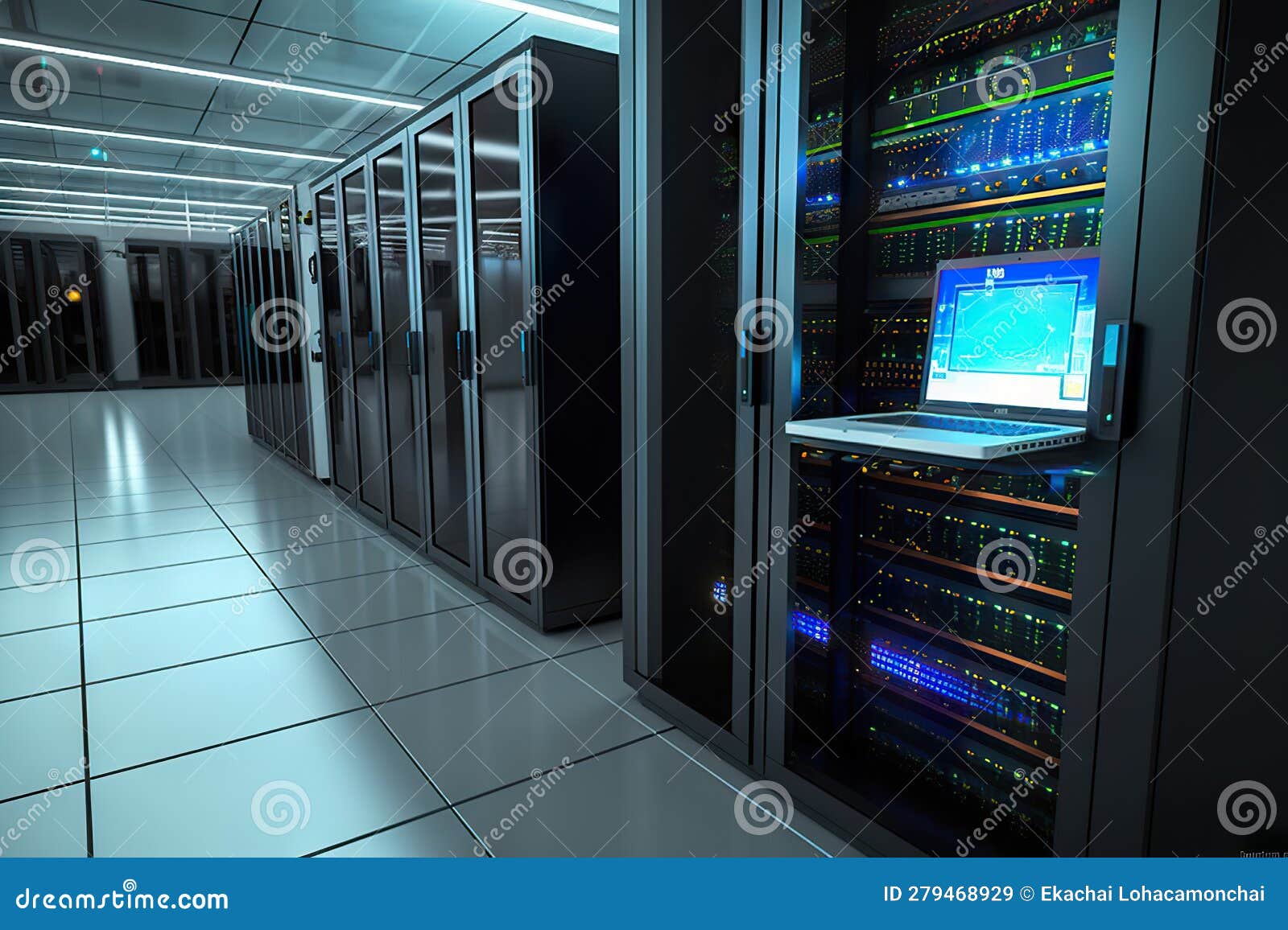 Power Hub Server Room Interior in a High-Tech Datacenter. Created with ...