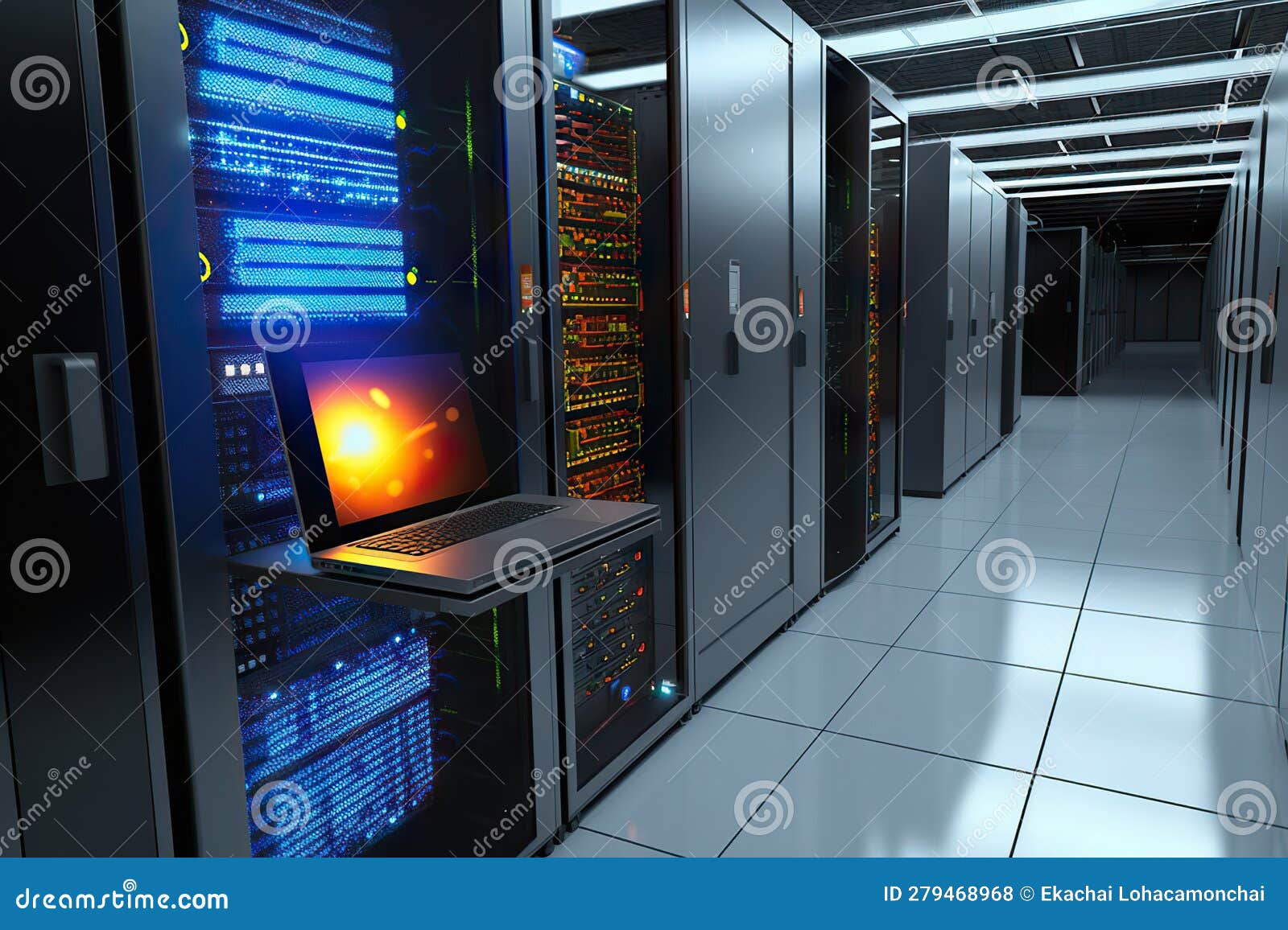 Power Hub Server Room Interior in a High-Tech Datacenter. Created with ...