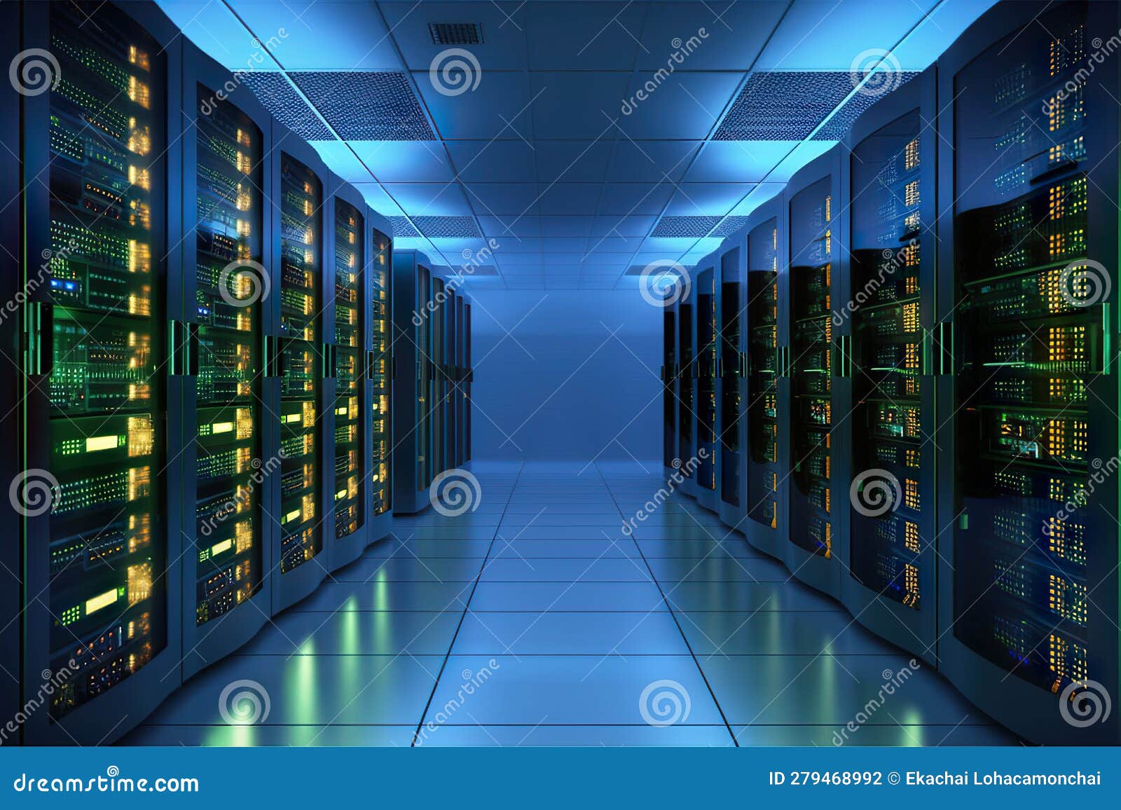 Power Hub Server Room Interior in a High-Tech Datacenter. Created with ...