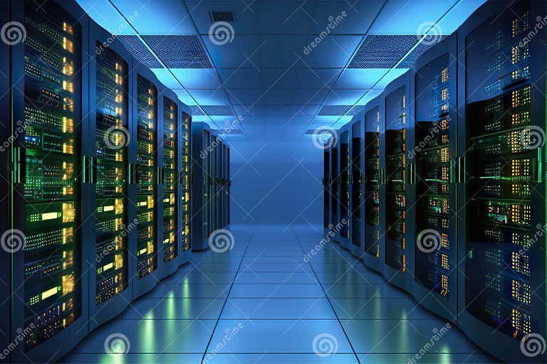 Power Hub Server Room Interior in a High-Tech Datacenter. Created with ...