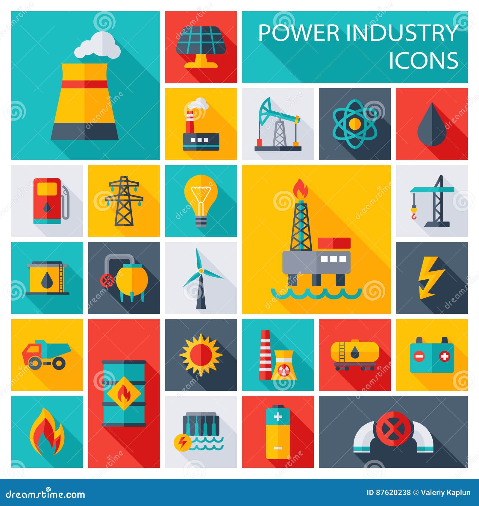 Power Industry Flat Square Icons - Illustration Stock Illustration ...