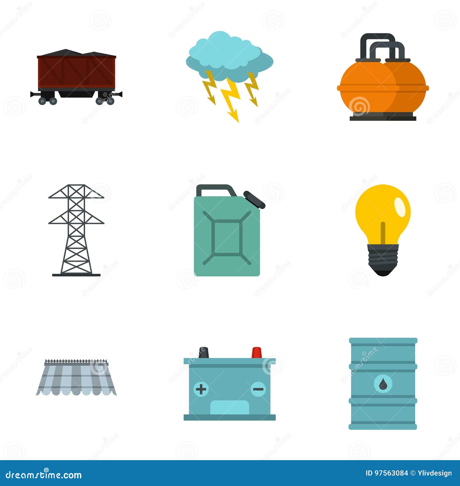 Power Industry Icon Set, Flat Style Stock Vector - Illustration of ...