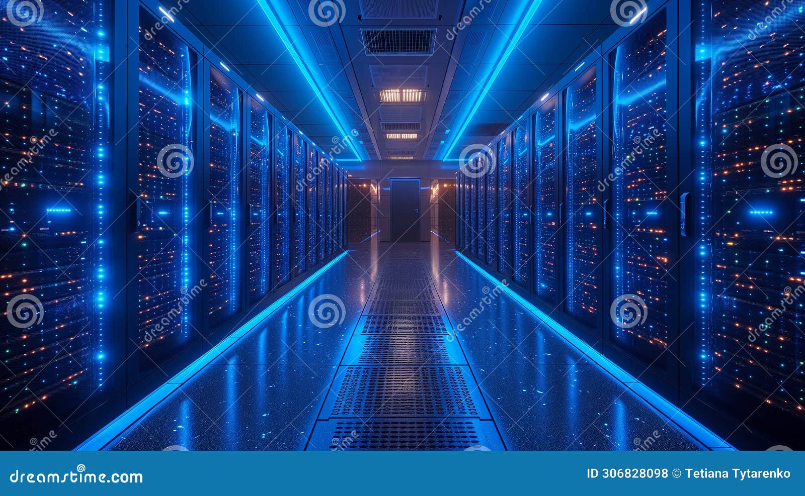 The Power of Information Storage: Server Room Filled with Luminous Blue ...
