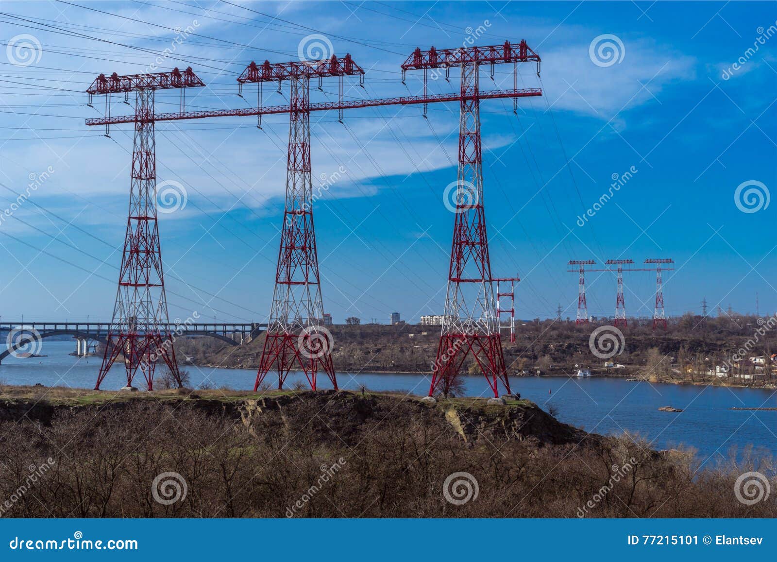 Power Line Across the River. View of the Bridge Stock Image - Image of ...