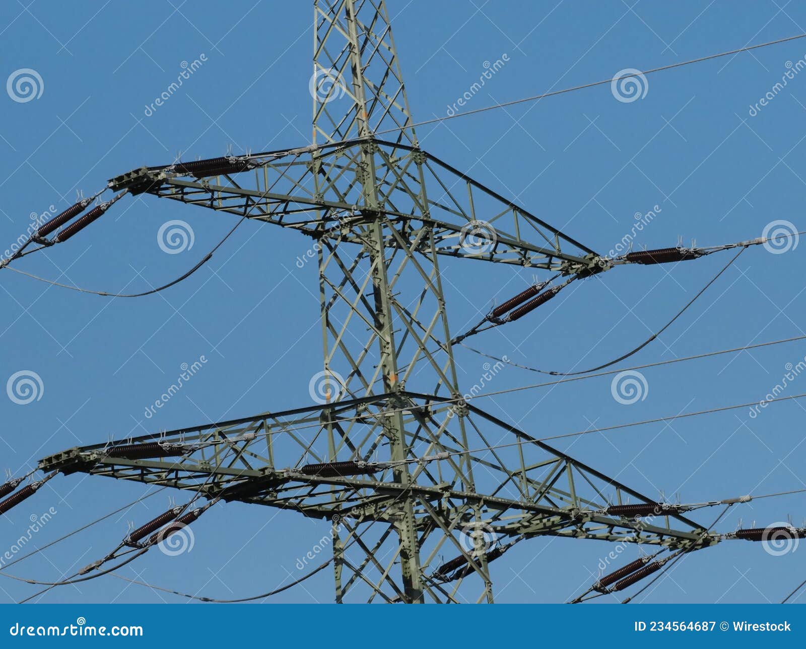Power Line Against the Plain Blue Sky Stock Image - Image of volt, line ...