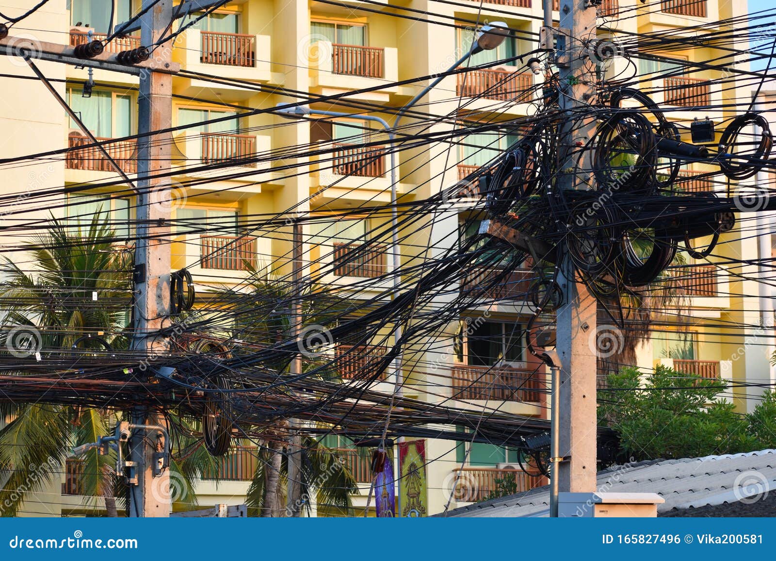 Power Line Assembly. Post with Electrical Wires Stock Photo - Image of ...