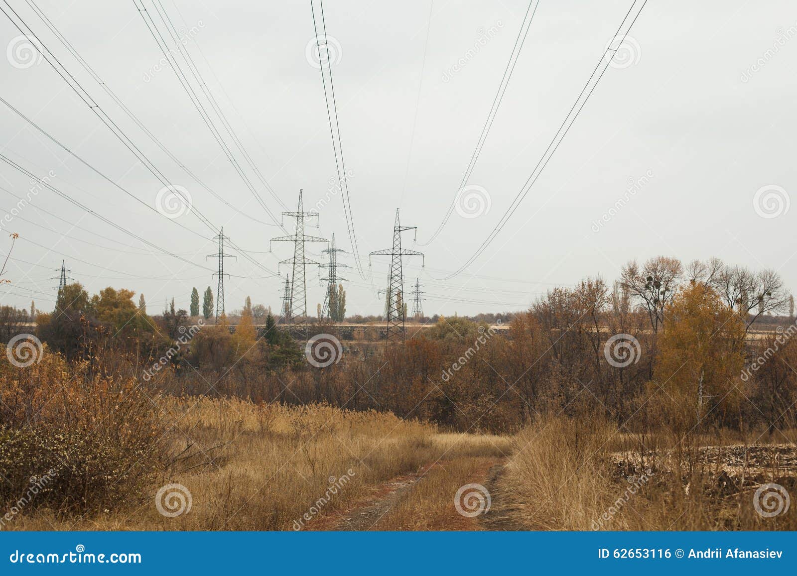 Power Line in Autumn Landscape Stock Photo - Image of agriculture ...