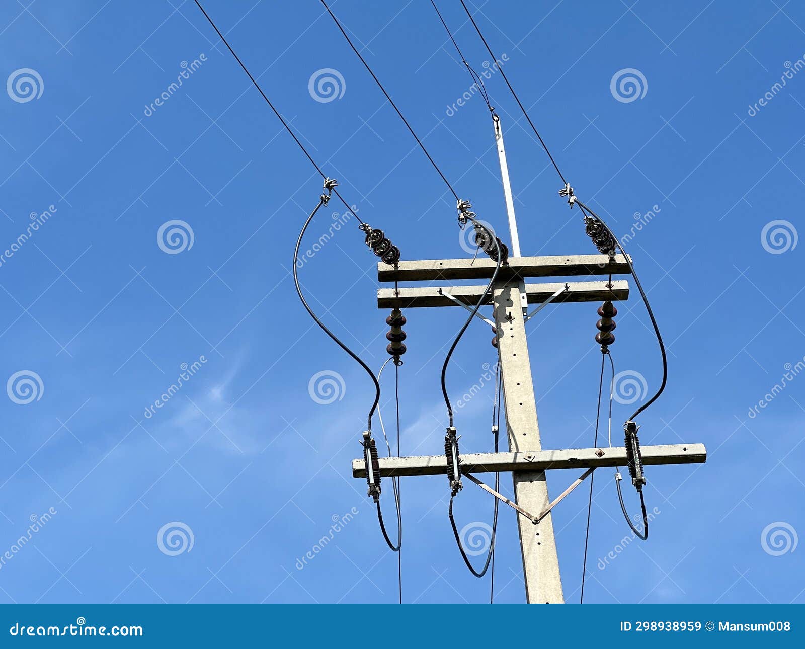Power line with blue sky stock image. Image of industry - 298938959