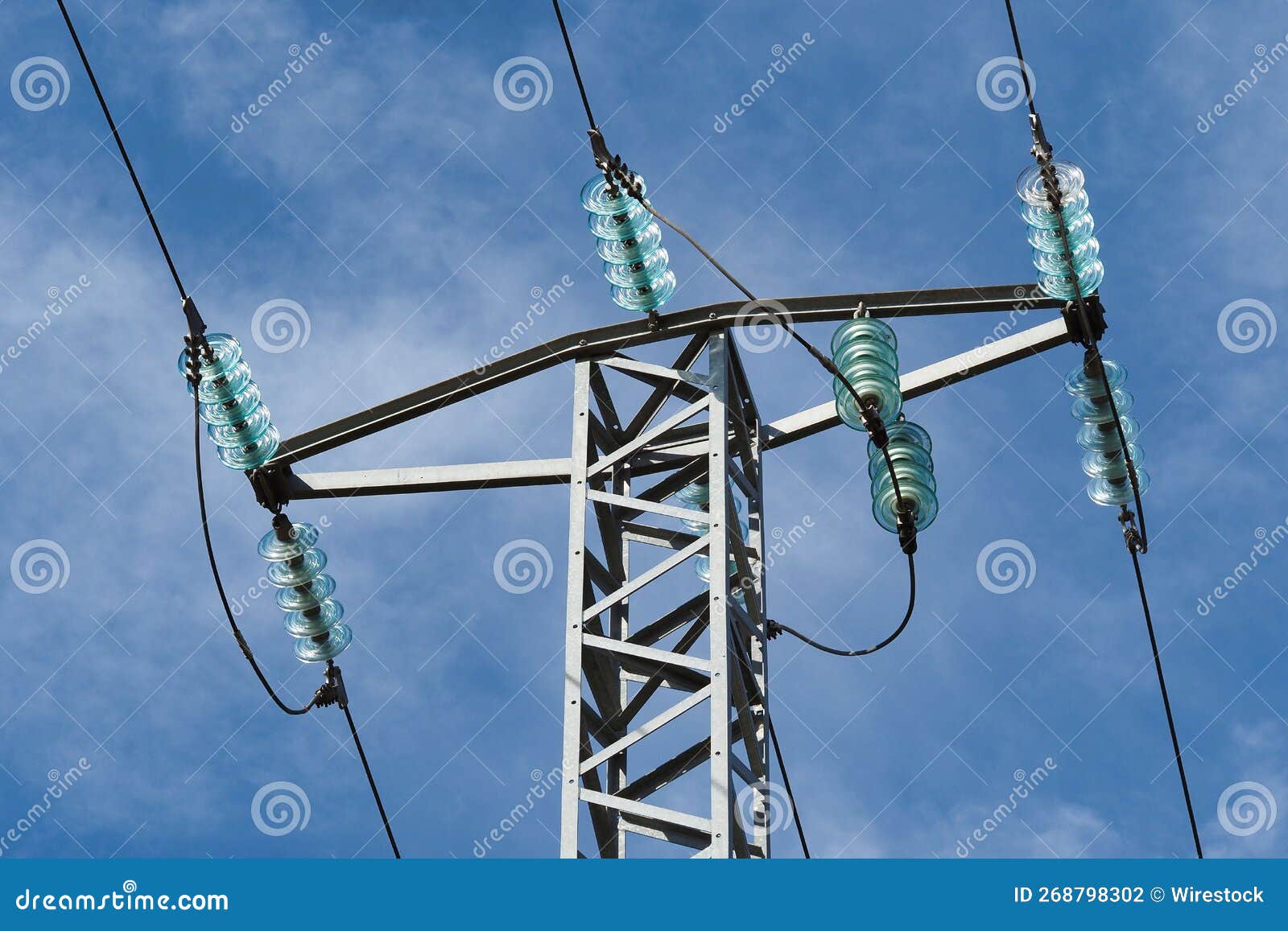A power line with boosters stock photo. Image of metal - 268798302